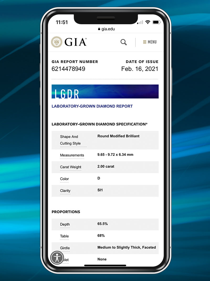 Laboratory-Grown Diamond Report (LGDR) by GIA